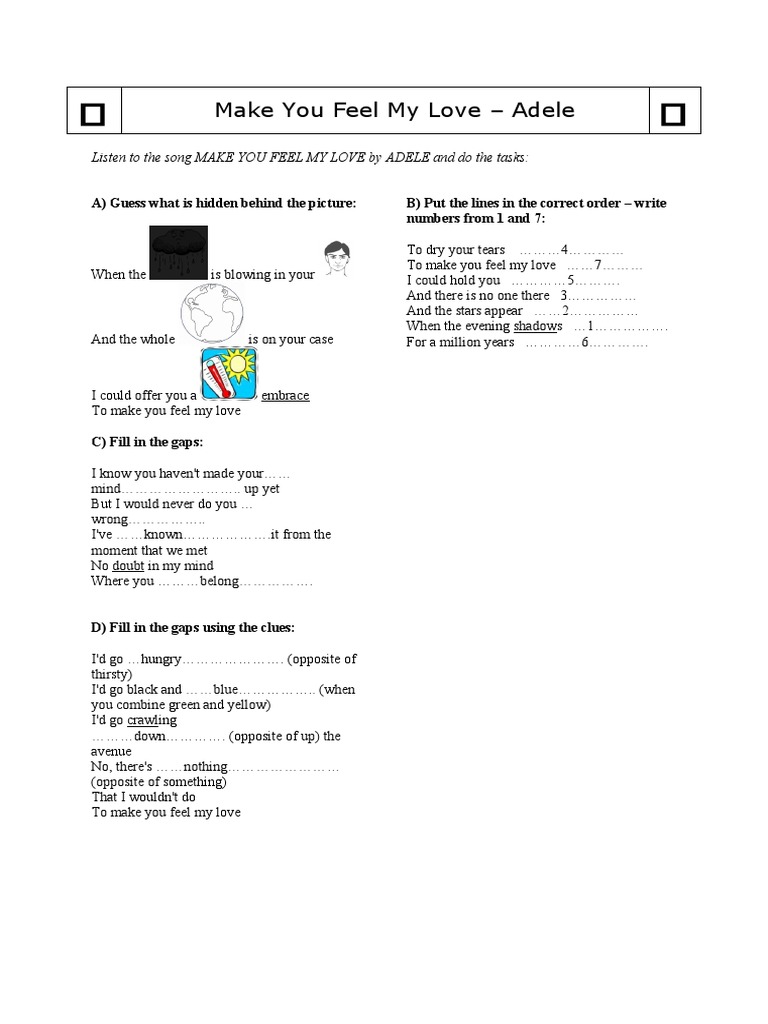 Adele's "Make You Feel My Love" Lyrics Guide | PDF