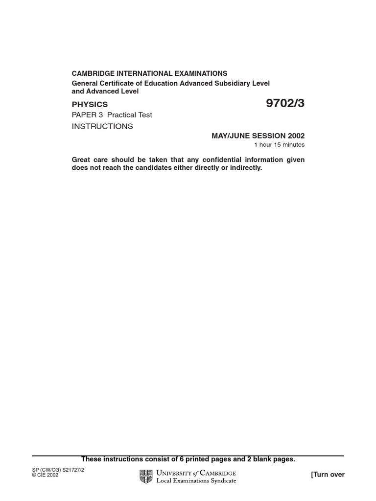 Physics: Instructions | PDF | Test (Assessment)