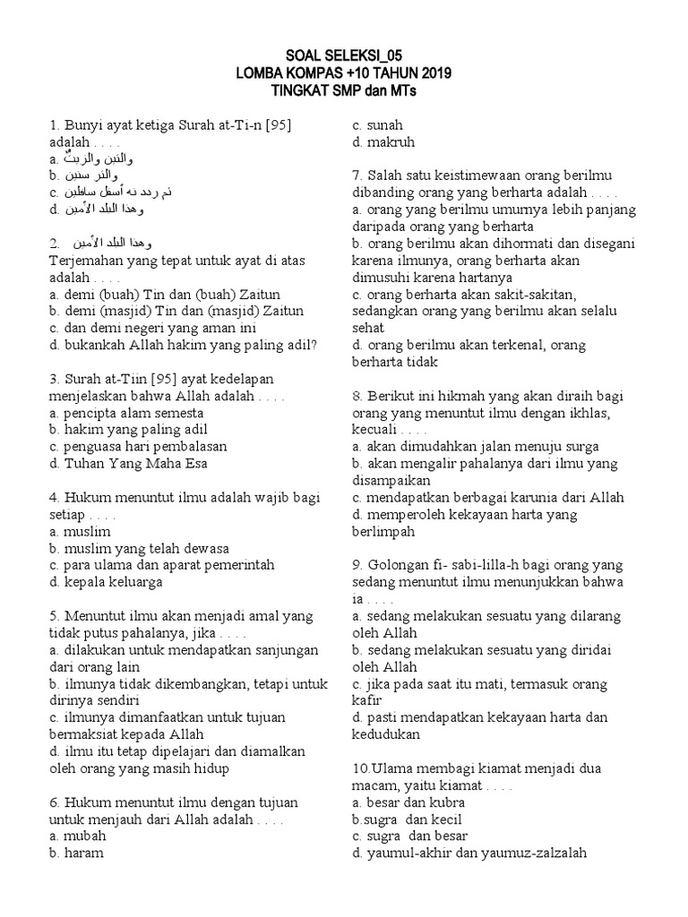 Soal Seleksi Lomba SMP/MTs | PDF | Agama & Spiritualitas