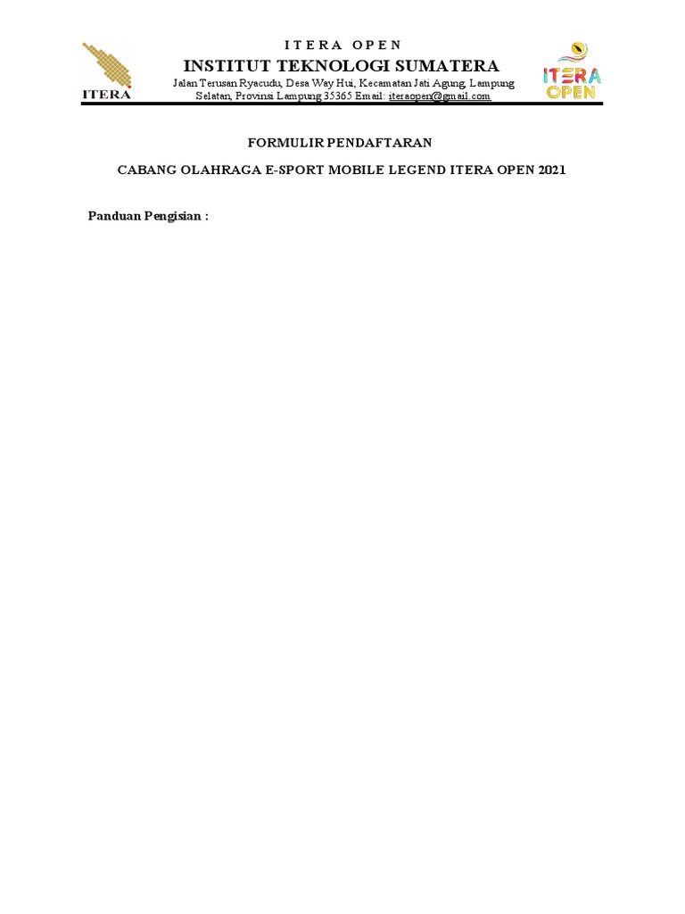 Formulir MLBB ITERA OPEN | PDF