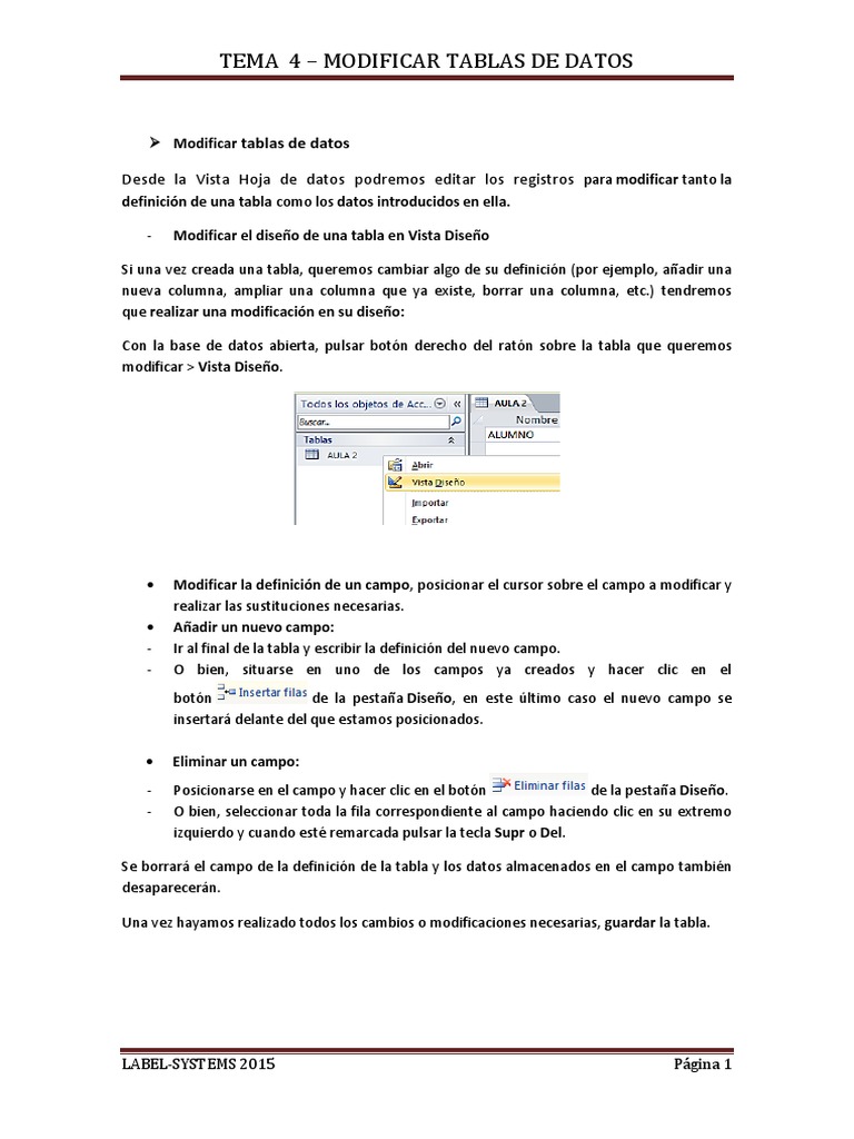 Tema 4 - Modificar Tablas de Datos | PDF | Haga doble clic | Software
