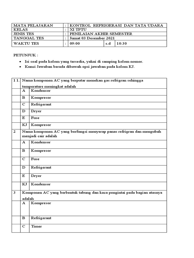 Soal Uas Krtu - Tptu Xi | PDF | Teknologi & Rekayasa