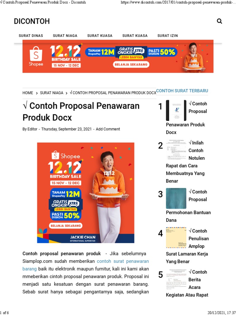Contoh Proposal Penawaran Produk Docx - Dicontoh | PDF