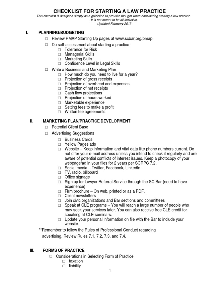Law Firm Startup Checklist | PDF | Partnership | Internet