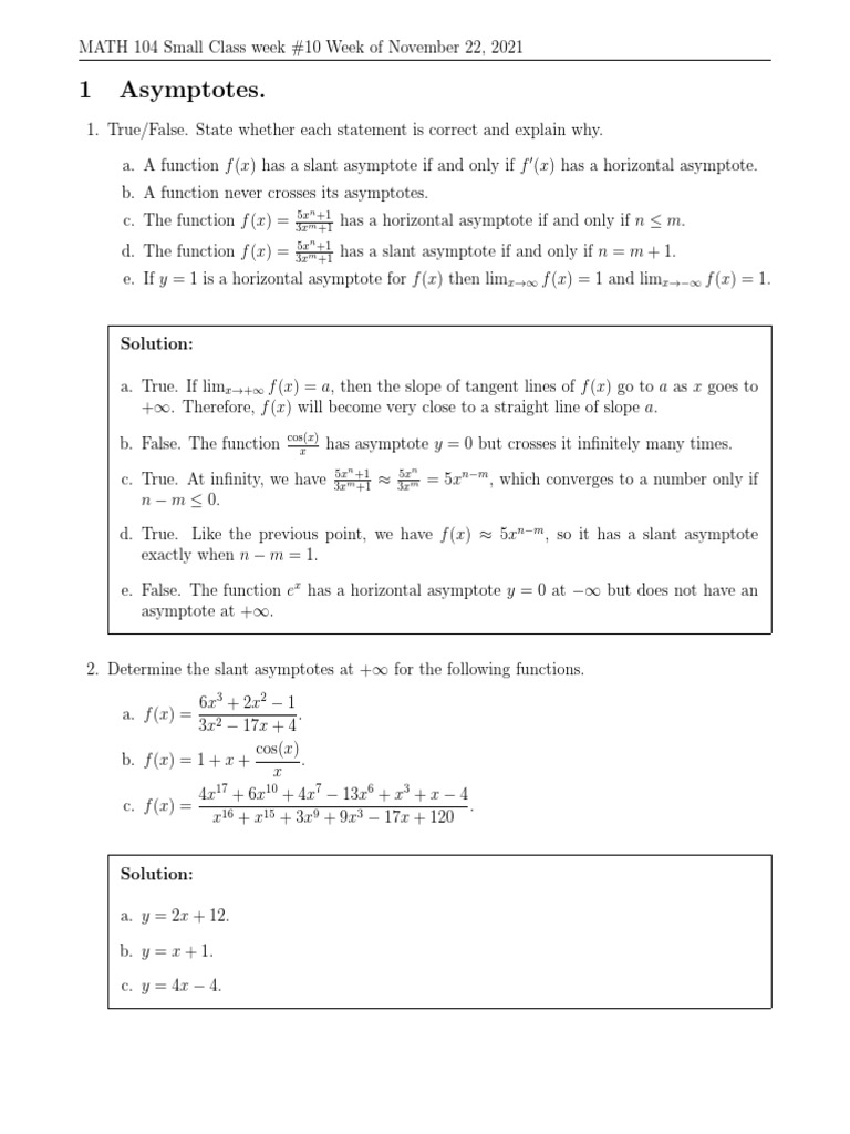 Week10 SmallClass Solutions | PDF | Asymptote | Square Root