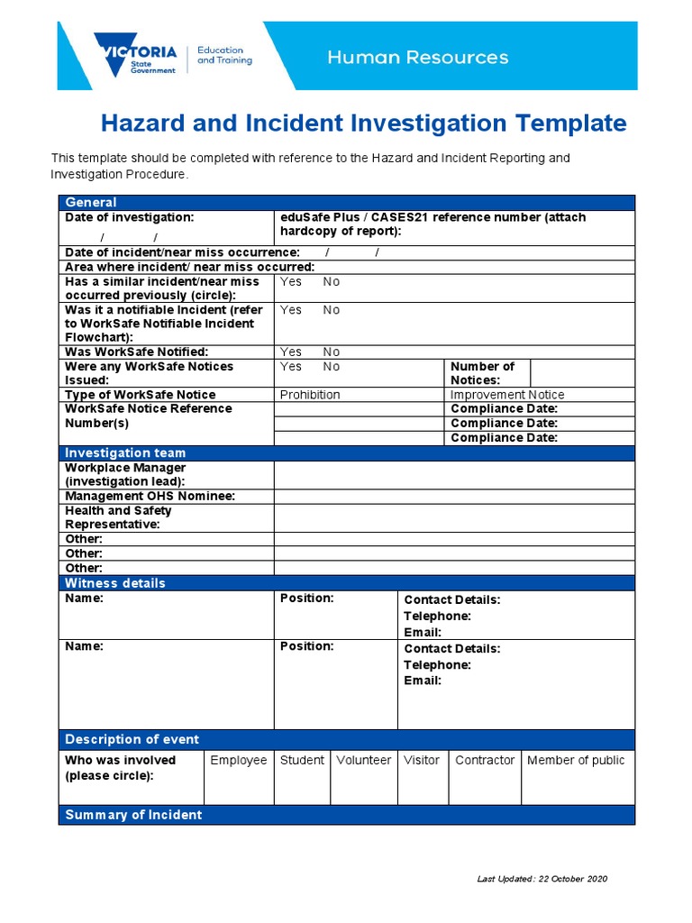Hazard and Incident Investigation Template | PDF | Occupational Safety ...