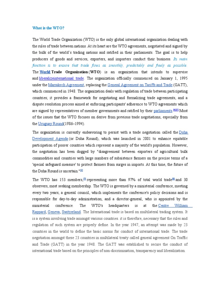 What Is The WTO? | PDF | Most Favoured Nation | World Trade Organization
