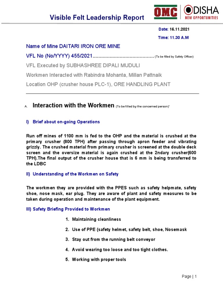 Visible Felt Leadership Report: Interaction With The Workmen | PDF ...