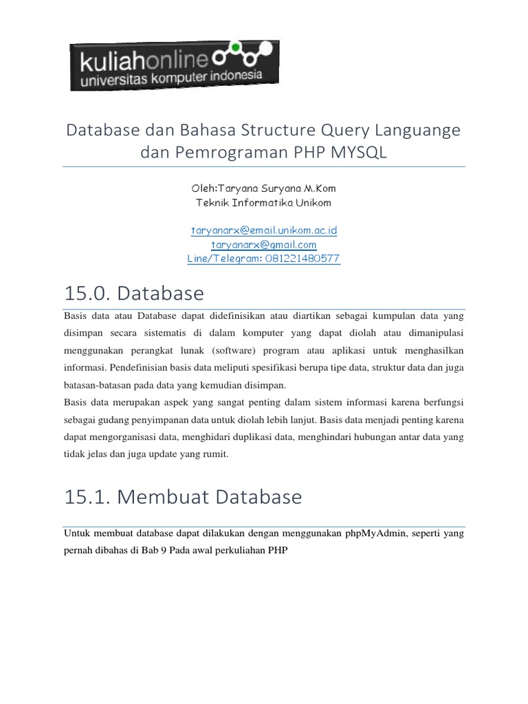 Bab 15 Database - Bahasa SQL Dan Pemrograman PHP | PDF