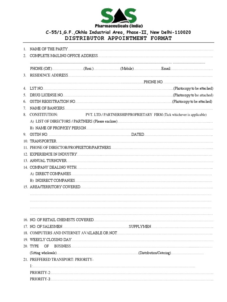 Distributor Appointment Form With Undertaking | PDF | Finance & Money ...