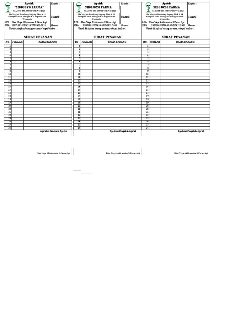 Nota ApoteK Sidojoyo Farma | PDF