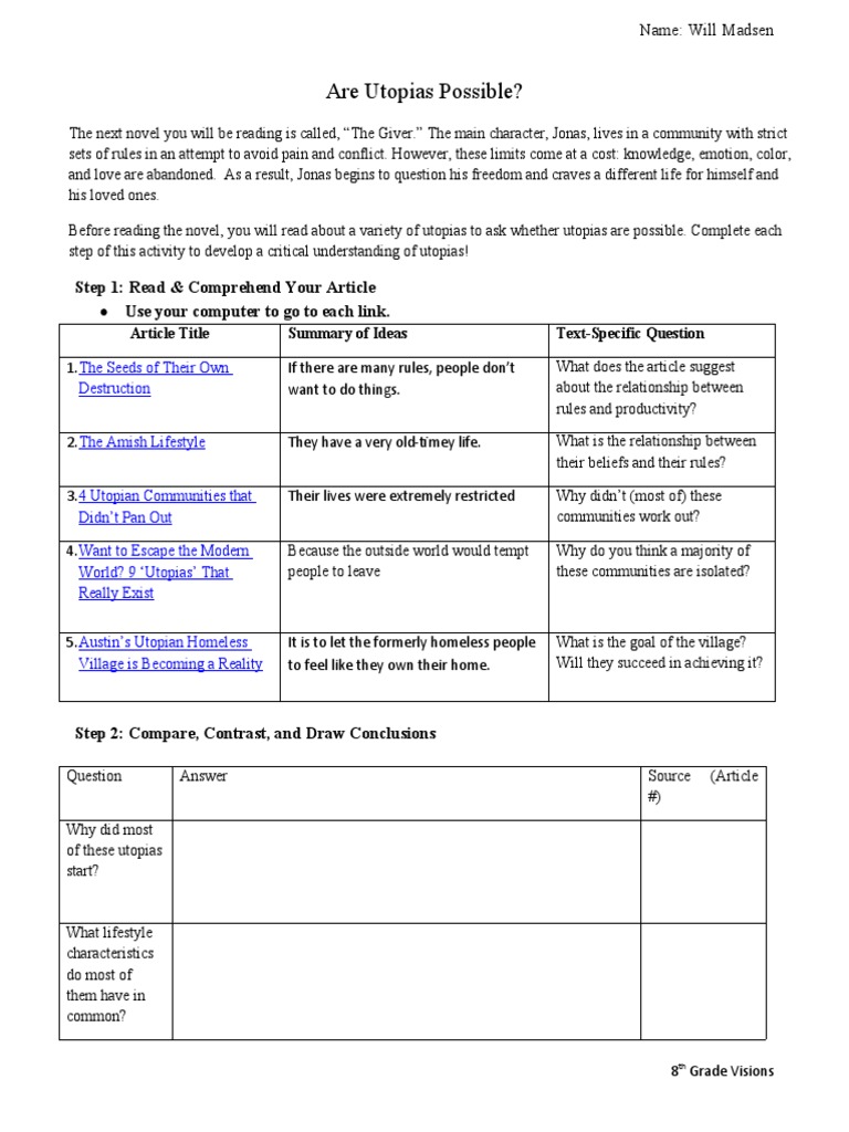 Are Utopias Possible Individual Assignment | PDF | Utopia | The Giver