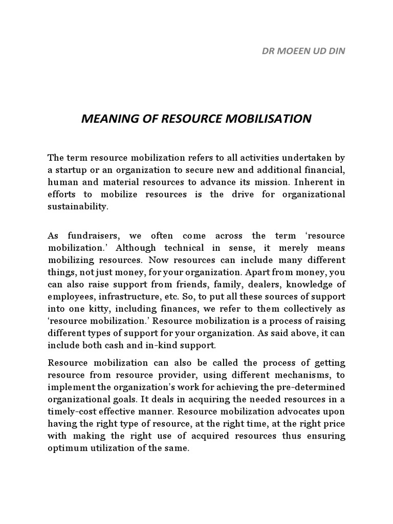 Meaning of Resource Mobilisation | PDF | Corporate Finance | Venture ...