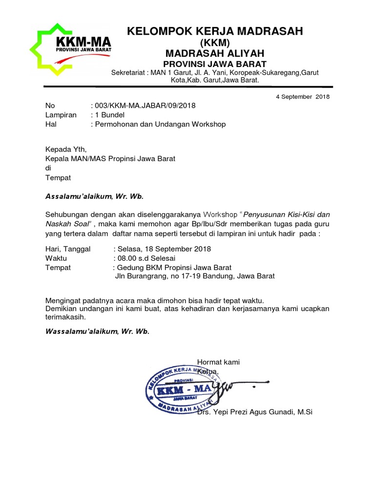 Surat Undangan WORKSHOP KKM MA | PDF