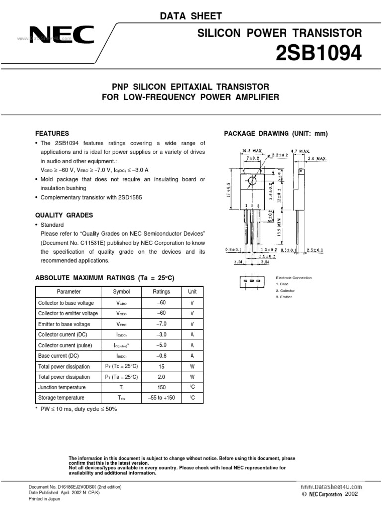 Silicon Power Transistor: Data Sheet | PDF | Bipolar Junction ...