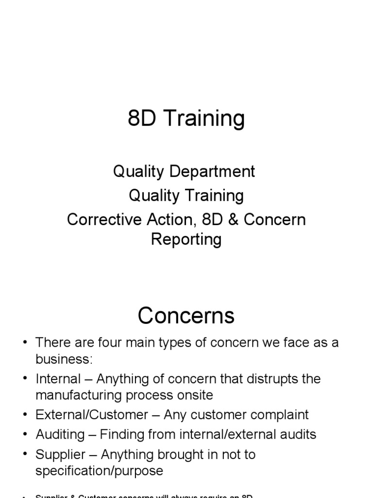 8D Training: Quality Department Quality Training Corrective Action, 8D ...