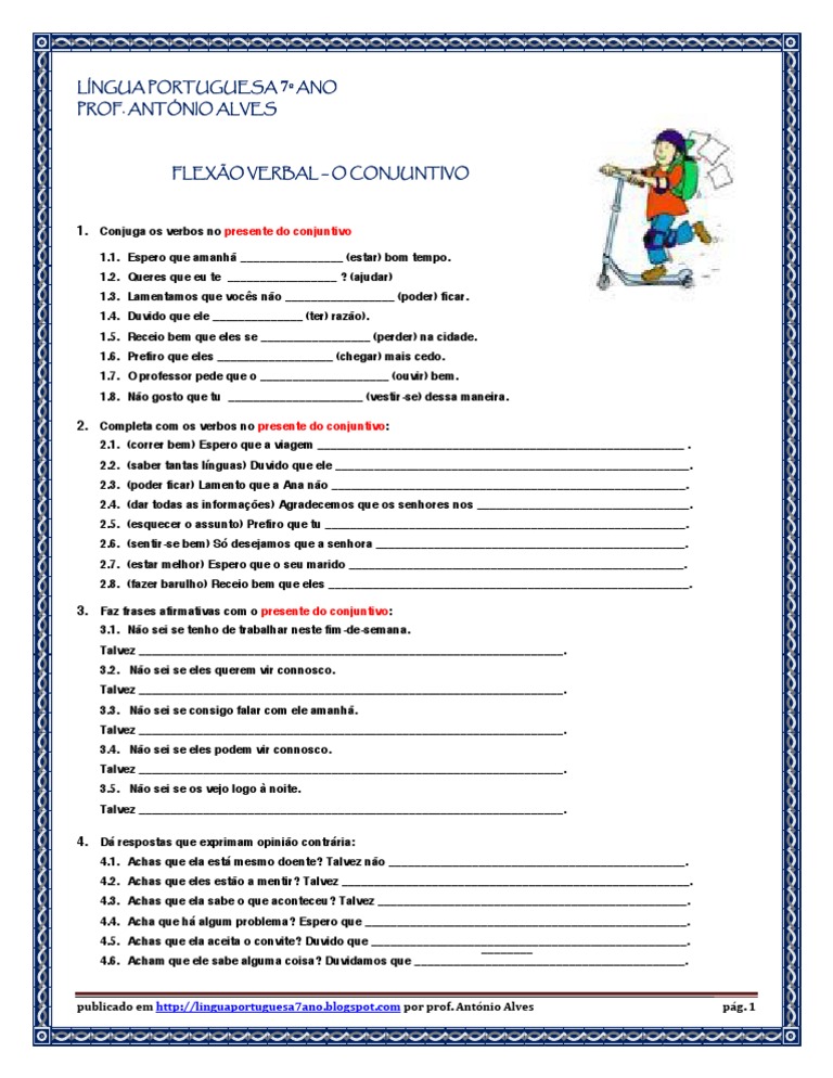 Exercícios de Conjugação no Conjuntivo | PDF | Artes Linguísticas e ...
