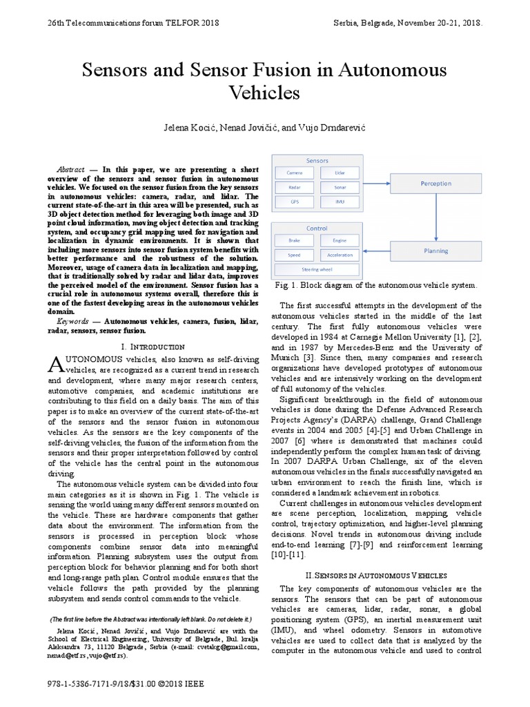 Sensors and Sensor Fusion in Autonomous Vehicles | PDF | Lidar | Radar