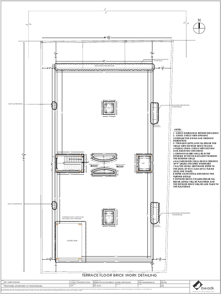 Terrace Floor Brick Work Detailing: Elevation Projection | Download ...