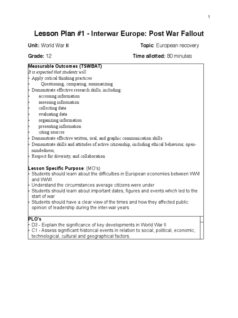 World War II - UNIT PLAN PDF | PDF | Lesson Plan | Critical Thinking
