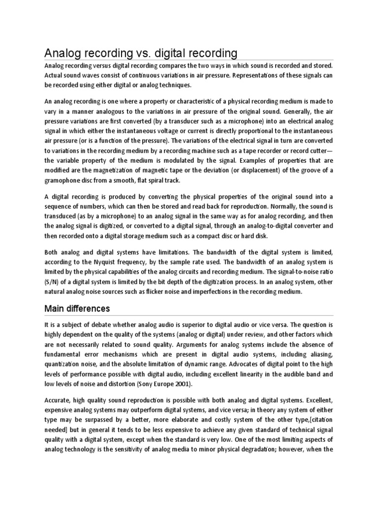 Analog Recording Vs Digital Recording | PDF | Sampling (Signal ...