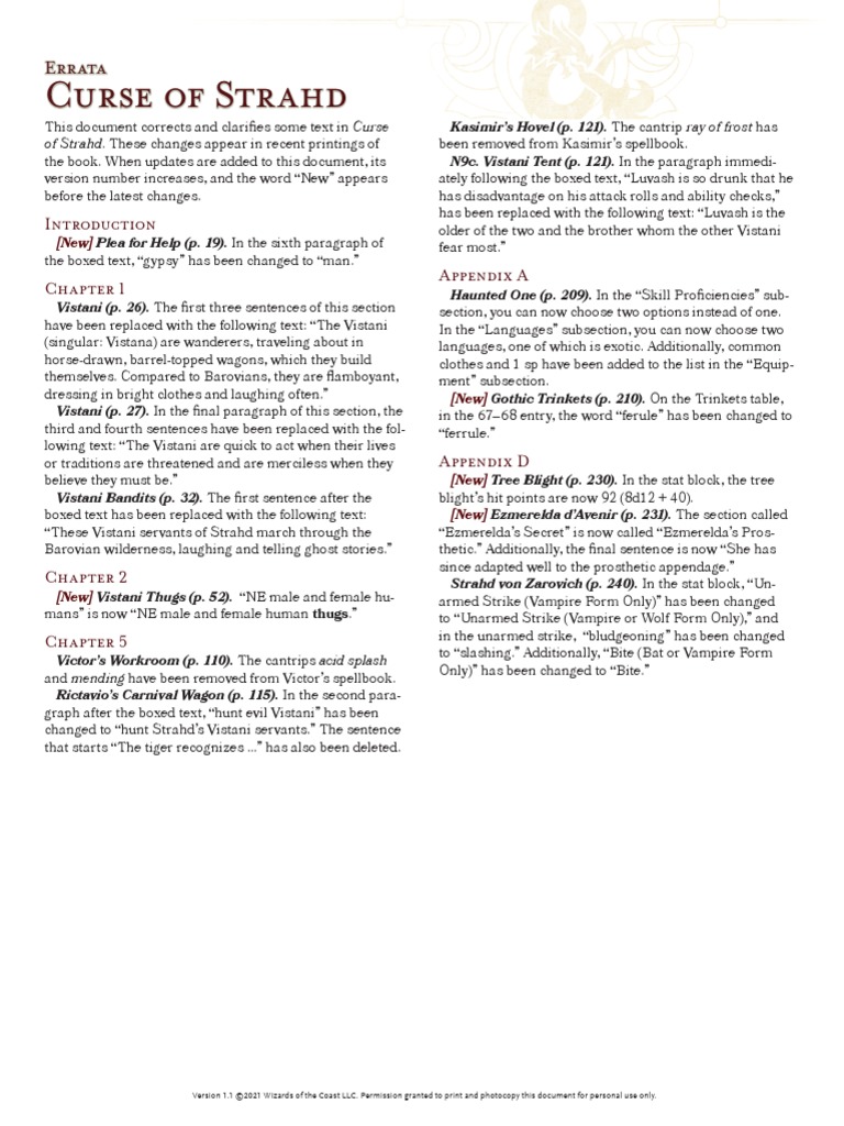 Curse of Strad Errata | PDF | Dungeons & Dragons | Fantasy