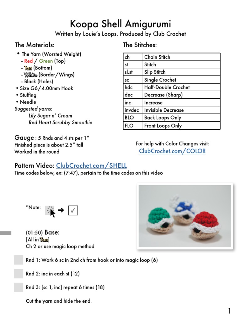 Koopa Shell Amigurumi: The Materials: - The Stitches | Download Free ...