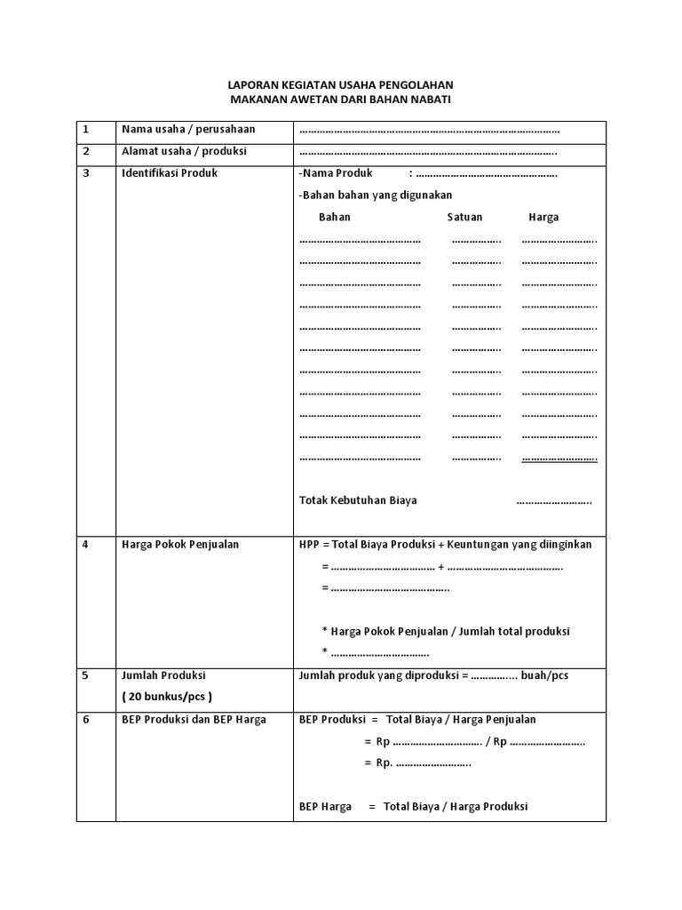 Laporan Kegiatan Usaha Pengolahan Makanan Awetan Pdf