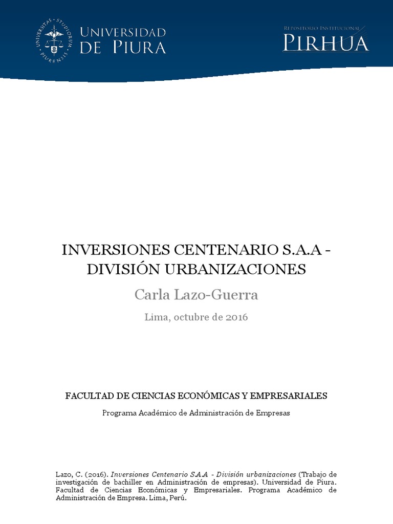 Inversiones Centenario S.A.A - División Urbanizaciones: Carla Lazo ...