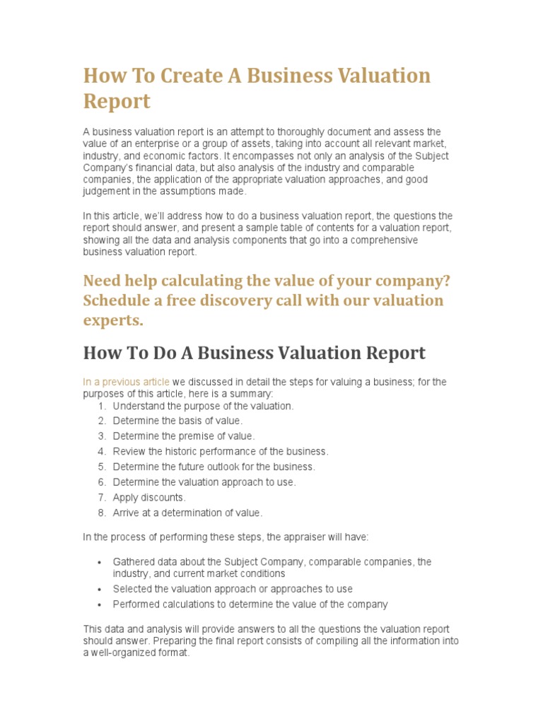 Valuation Report Steps | PDF | Valuation (Finance) | Business Valuation