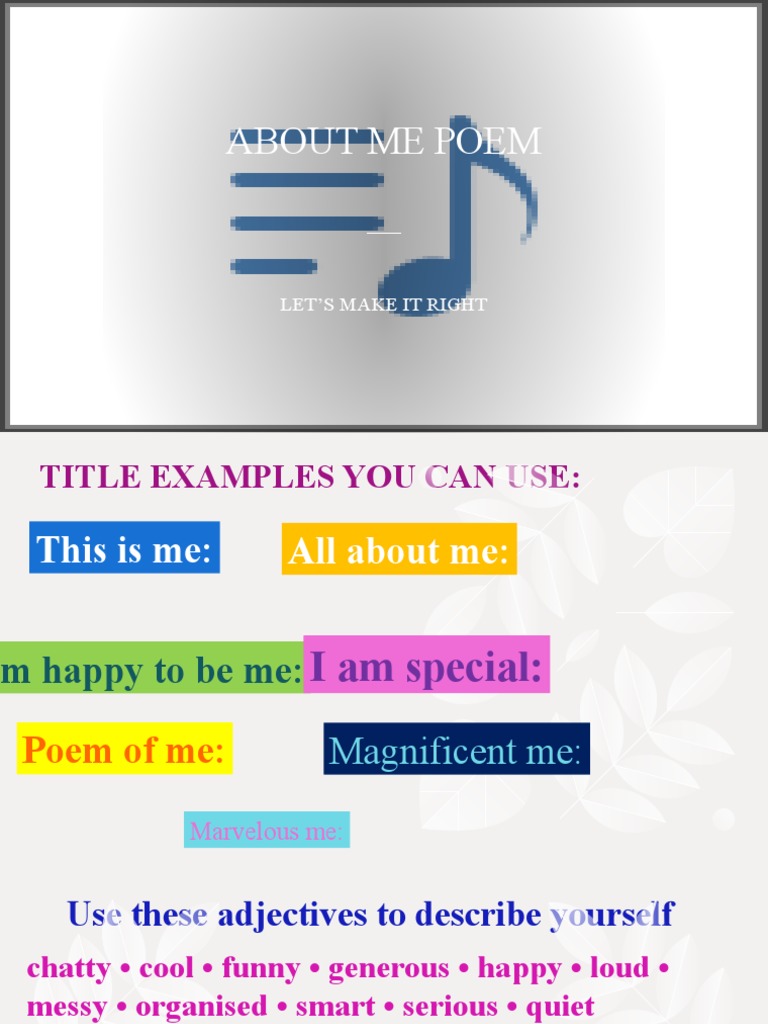 About Me Poem: Let'S Make It Right | PDF