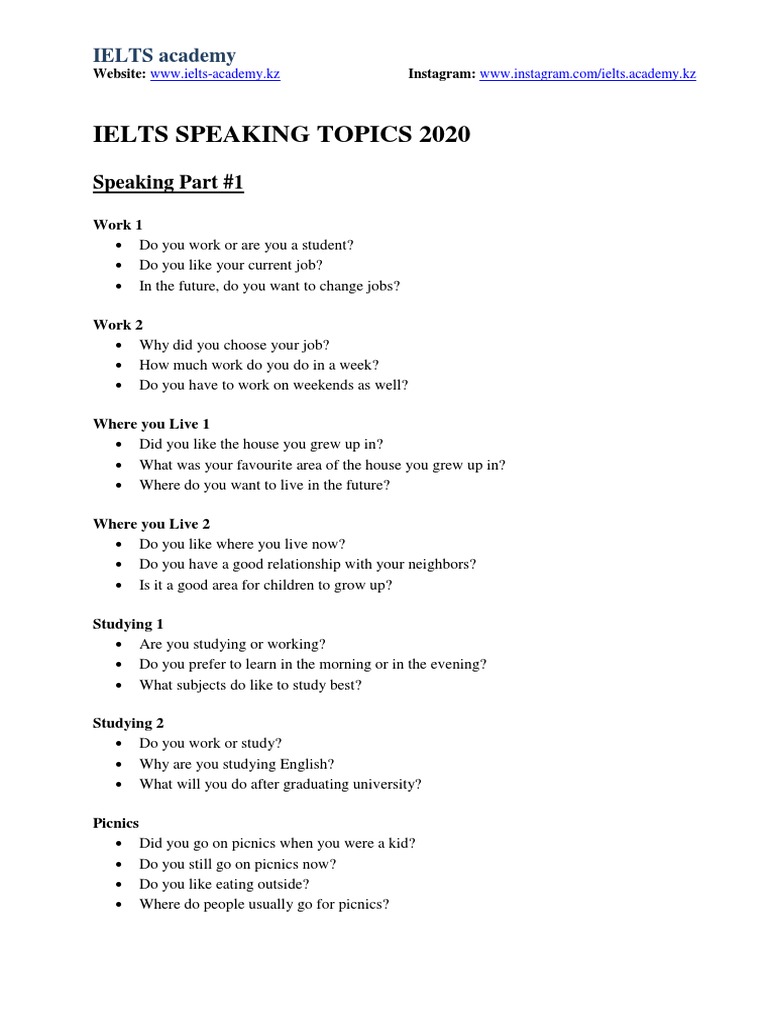 IELTS Speaking Topics 2020 | PDF | Schools | Adolescence