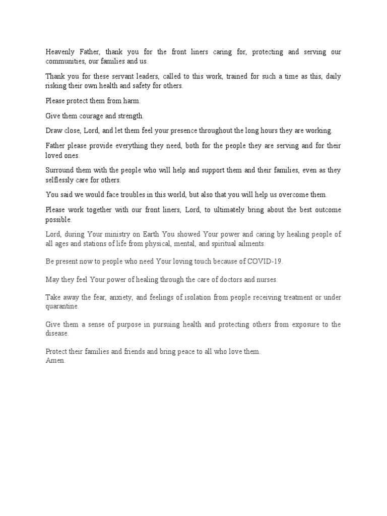 Prayer For The Frontliners | PDF