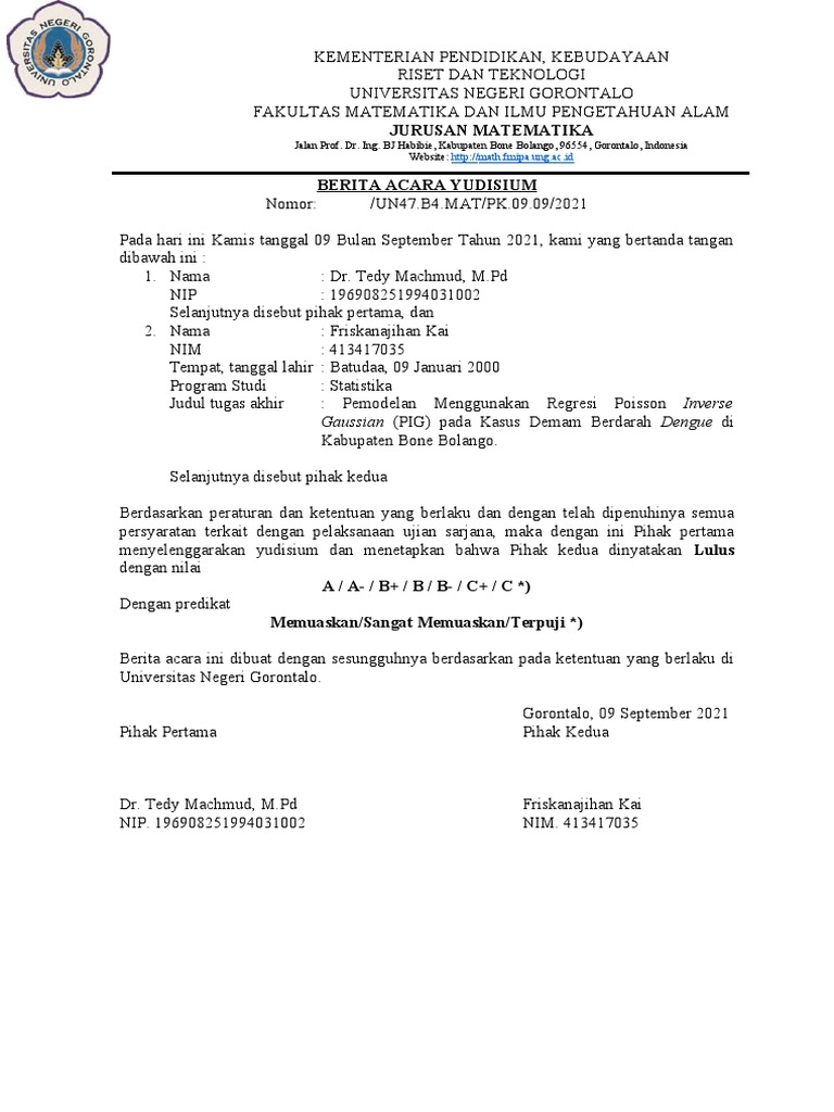 Berita Acara Yudisium Yunda | PDF