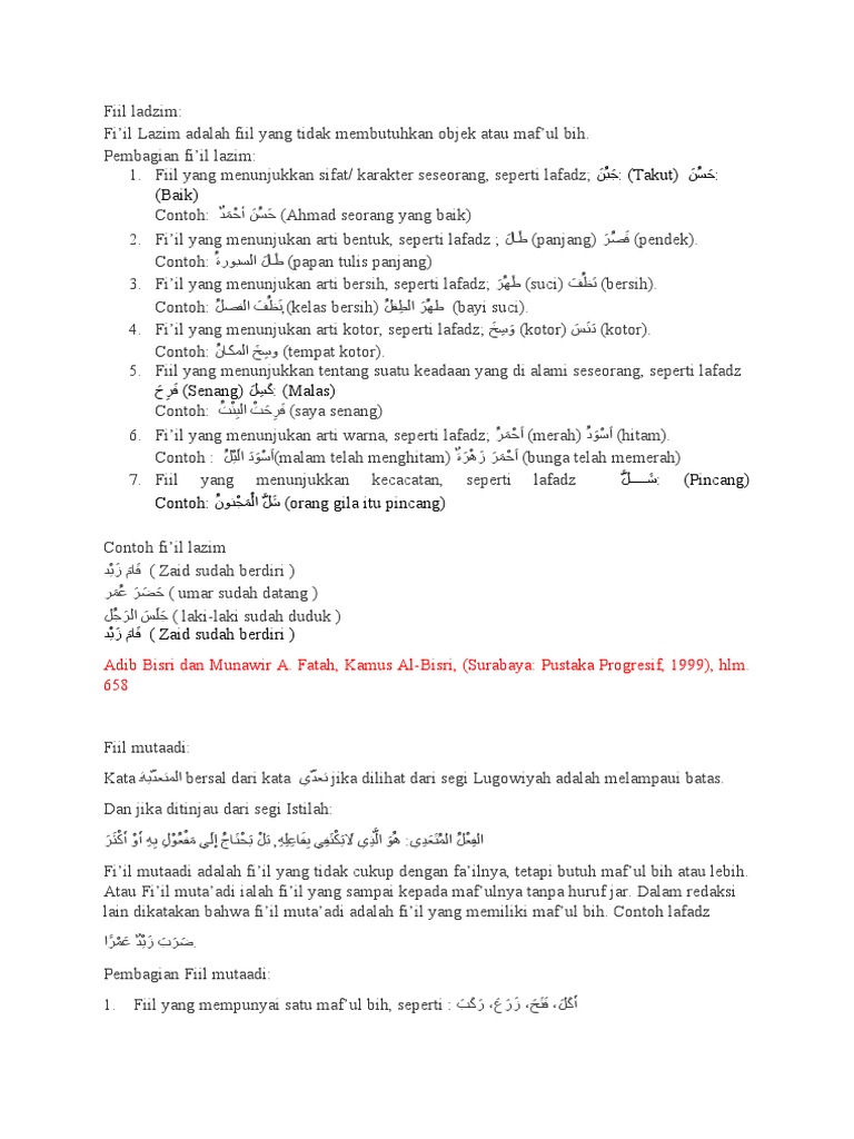 Contoh Fiil Ladzim Dan Mutaadi | PDF
