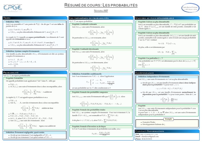 Résumé de cours sur les probabilités | PDF | Théorie des probabilités ...