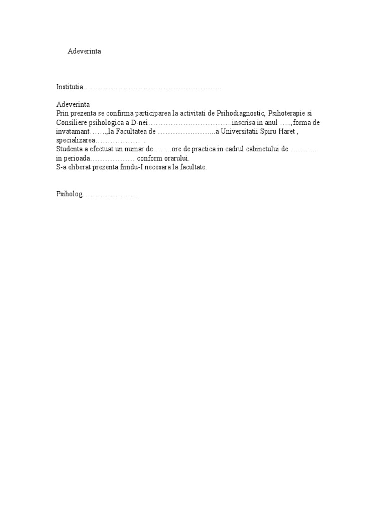Filehost - Adeverinta Practica de Special It Ate (Model) | PDF