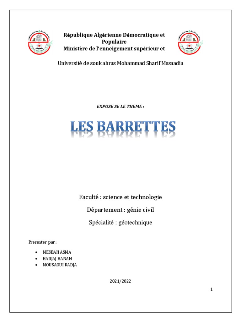 Utilisation et caractéristiques des barrettes | PDF | Fondation ...