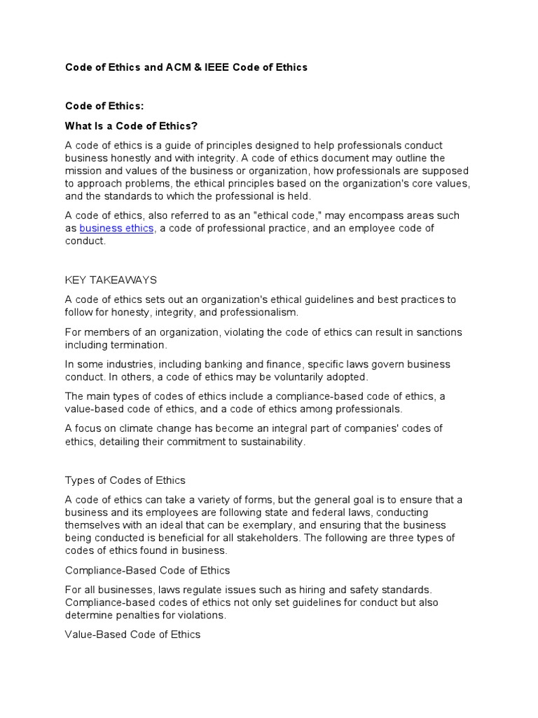 Code of Ethics and ACM & IEE - TOPIC REPORT | PDF | Privacy ...