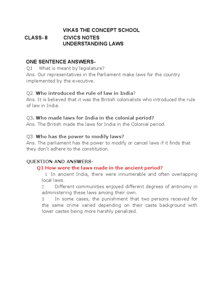 Class 8 Civics CH 4 Understanding Laws Notes | PDF | Domestic Violence ...