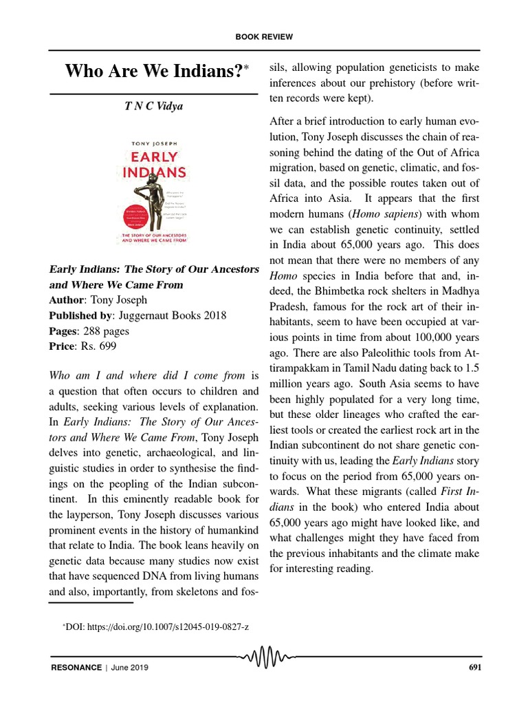 TNC Vaidya Reviews Tony Joseph The Early Indians | PDF