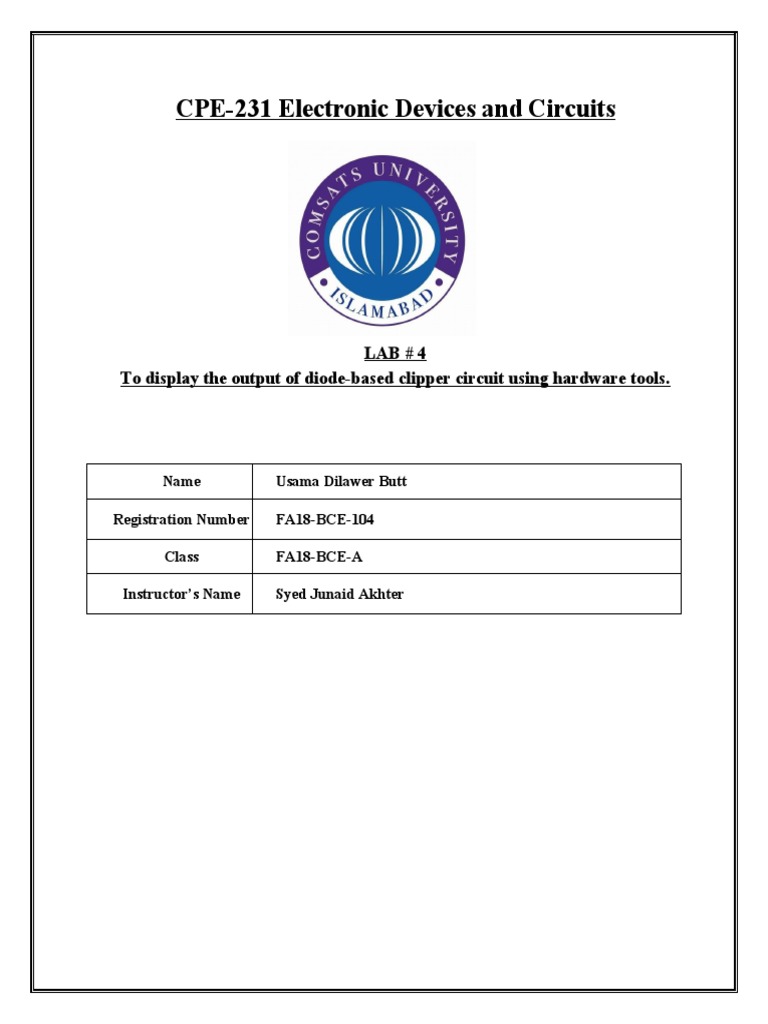 CPE-231 Lab #4 Diode Clipper Circuits | PDF | Electrical Network | Diode