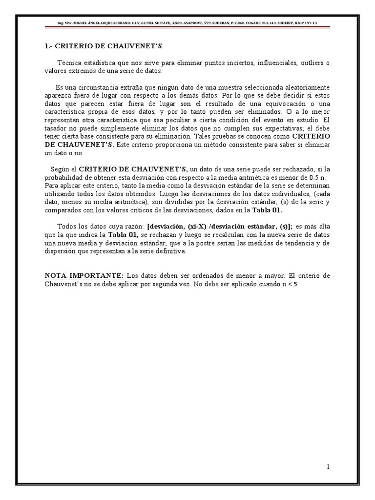 06 Tabla Criterio Chauvenet-Luque | PDF | Desviación Estándar | Science