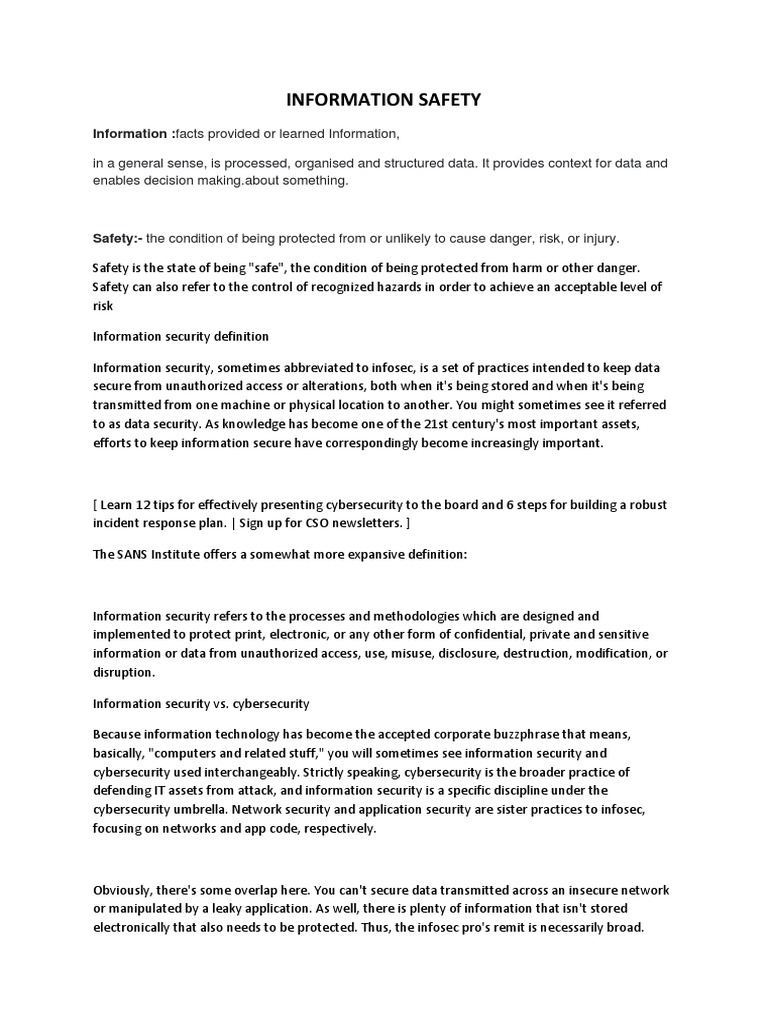 Information Safety: Information:facts Provided or Learned Information ...