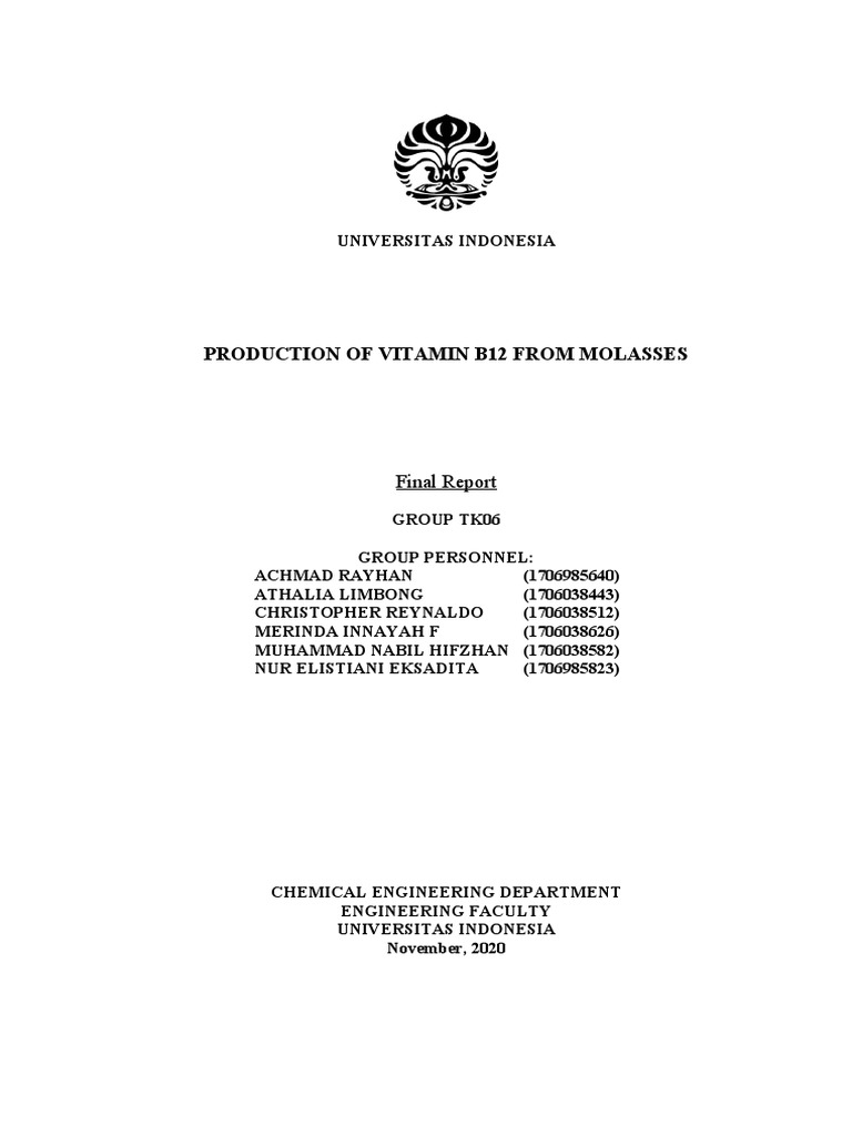 Final Report - TK06 | PDF | Cost | Vitamin B12
