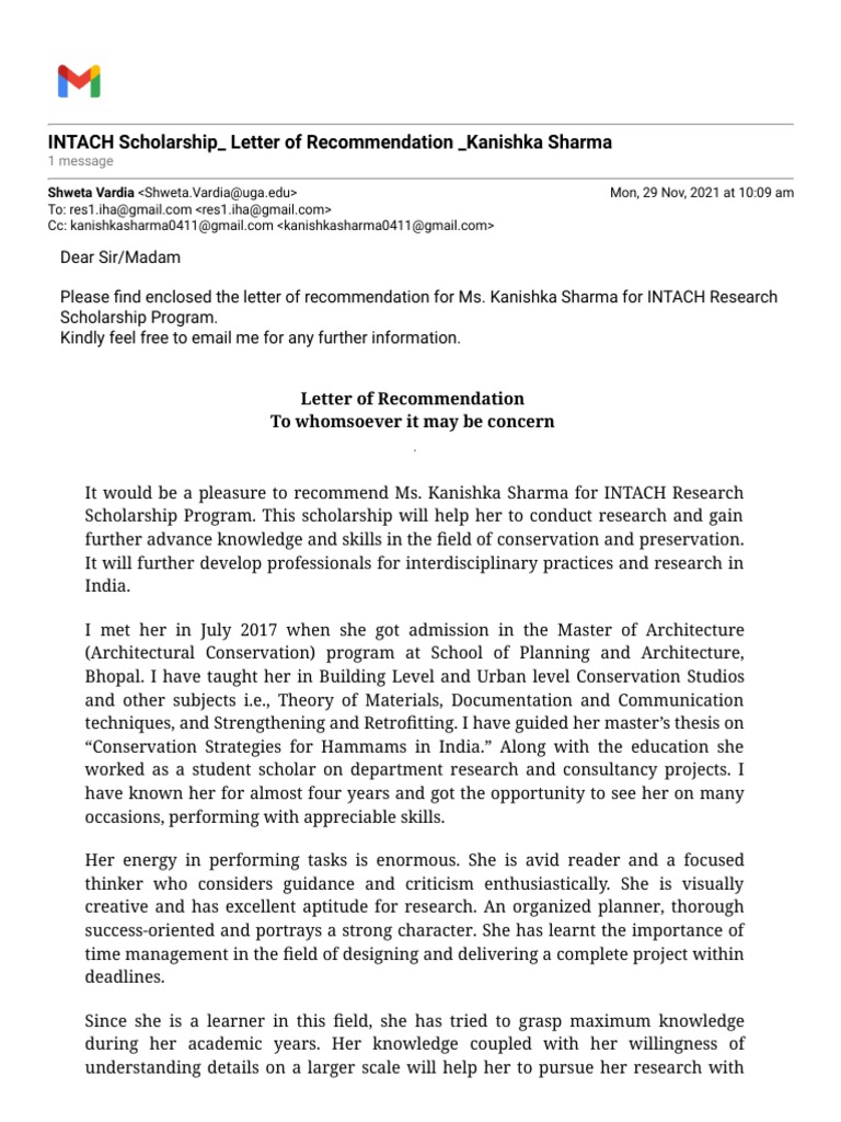 Gmail - InTACH Scholarship - Letter of Recommendation - Kanishka Sharma ...