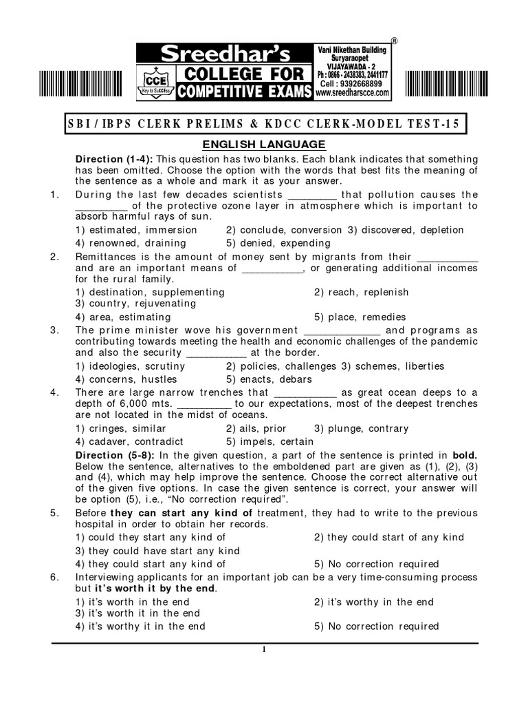 Analysis of a Model Test Paper on the English Language with Questions ...