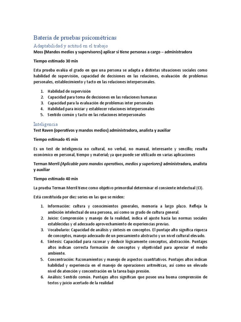Batería de Pruebas Psicométricas Con Tiempo | PDF | Inteligencia | Cognición