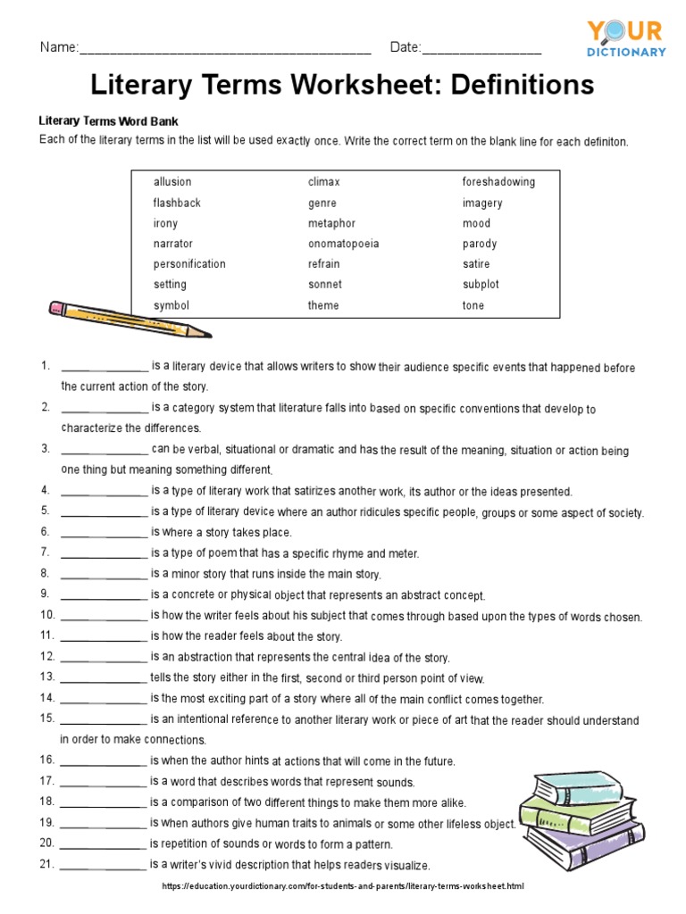 Literary Terms Definitions Worksheet | PDF | Poetry | Narrative