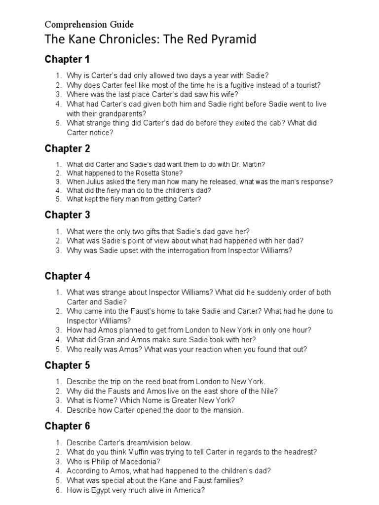 Kane Chronicles Book 1 Comprehension Guide | PDF